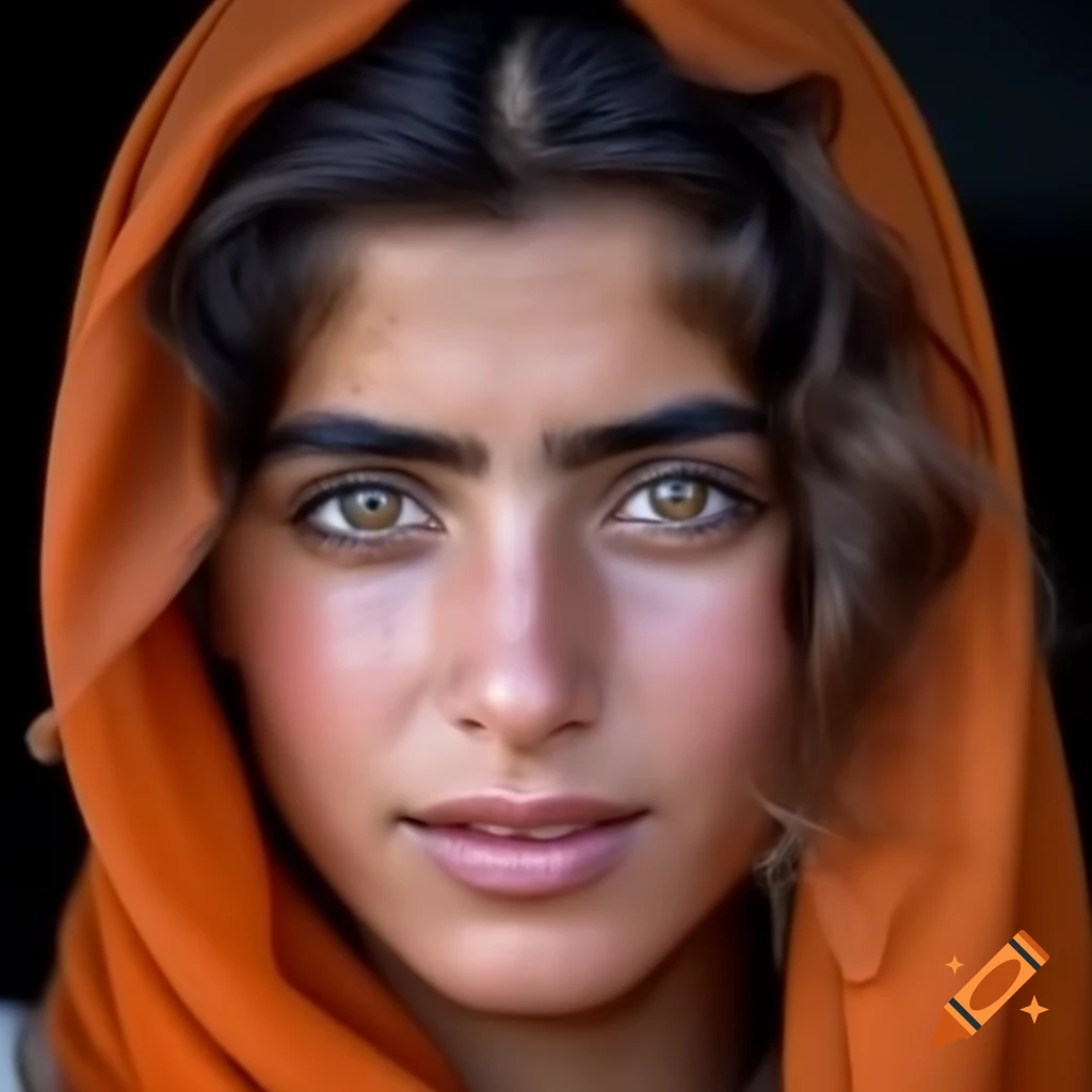 Beautiful Spanish Arabic woman in orange burka, with brown hair and ...