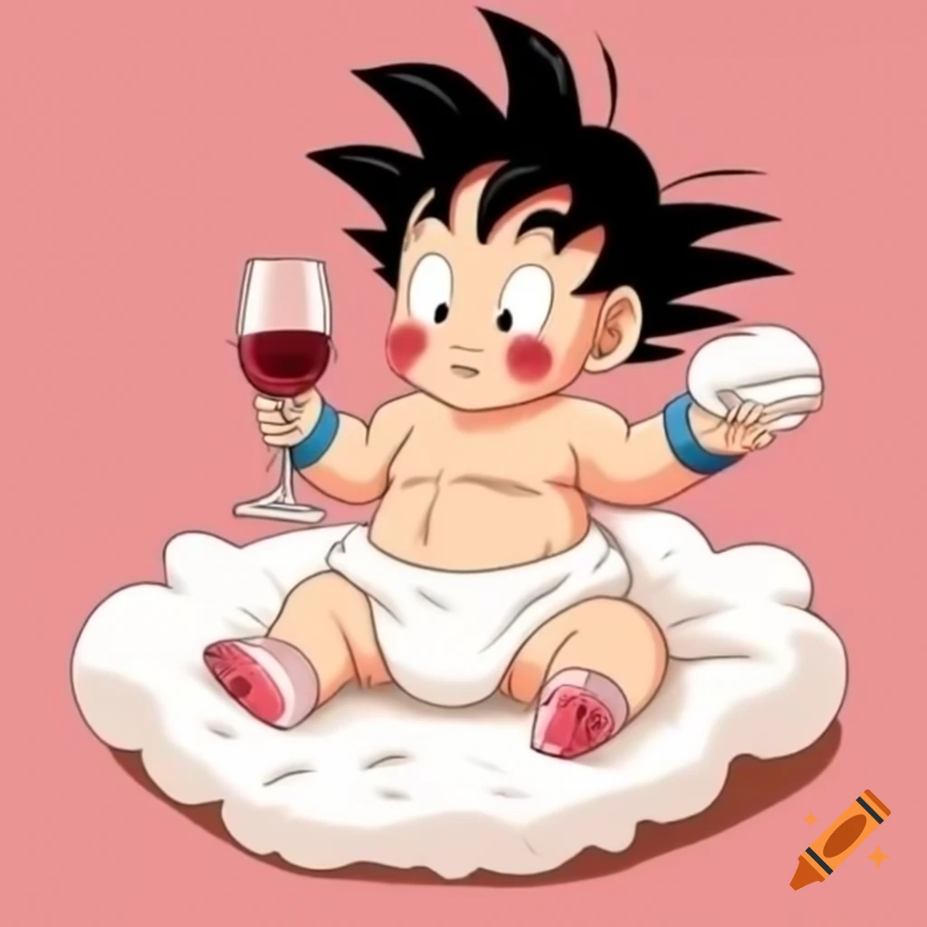 Baby Goku Super Saiyan in diapers, joyful expression on Craiyon