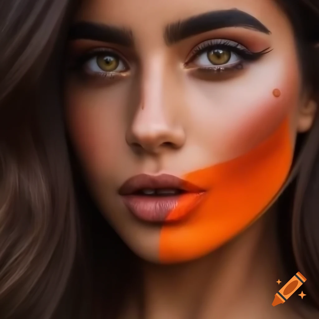 Spanish Arabic woman in orange burka with playful expression on Craiyon