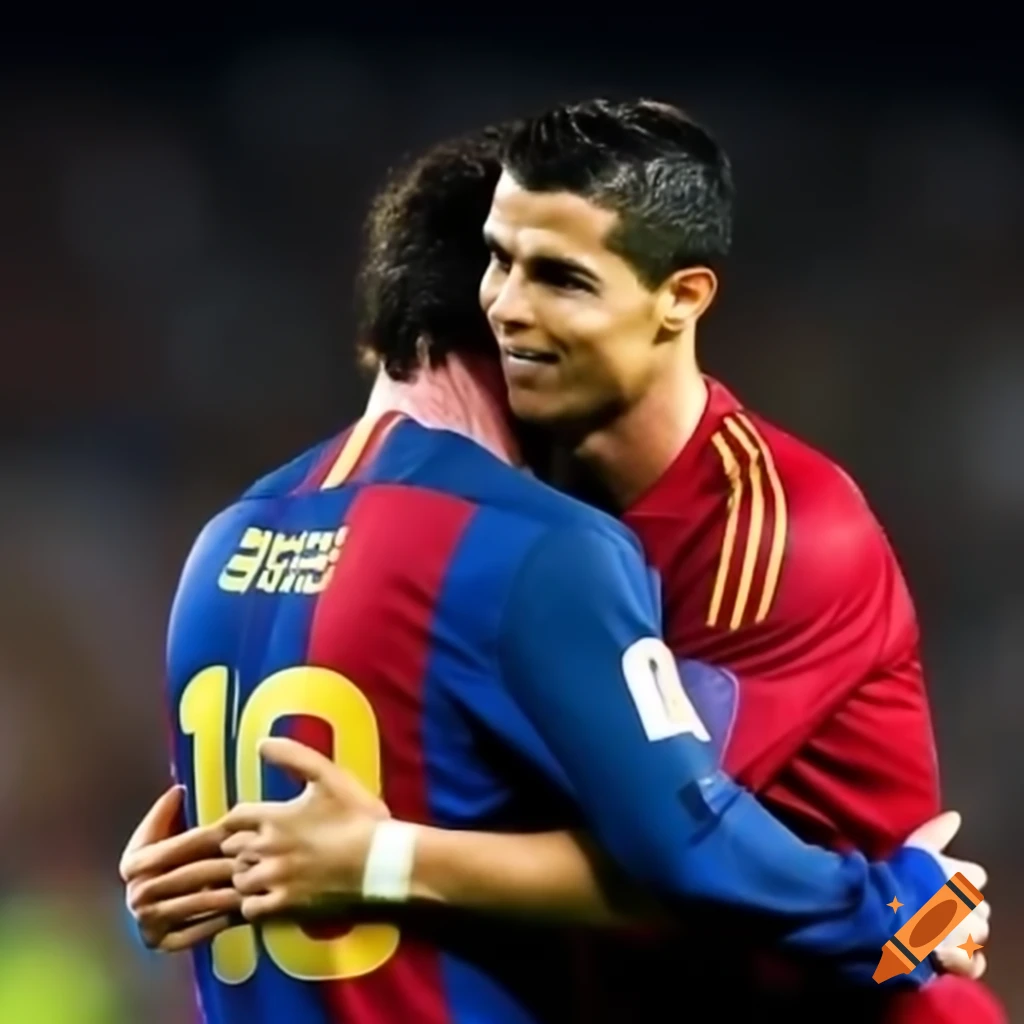 Cristiano Ronaldo hugging Lionel Messi in a display of sportsmanship on ...