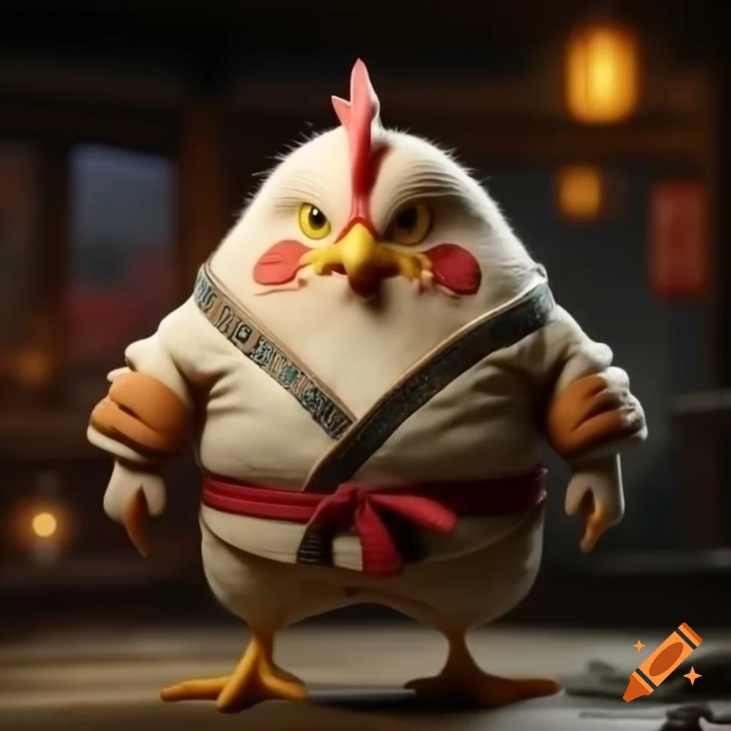 Ninja chicken character in action pose on Craiyon