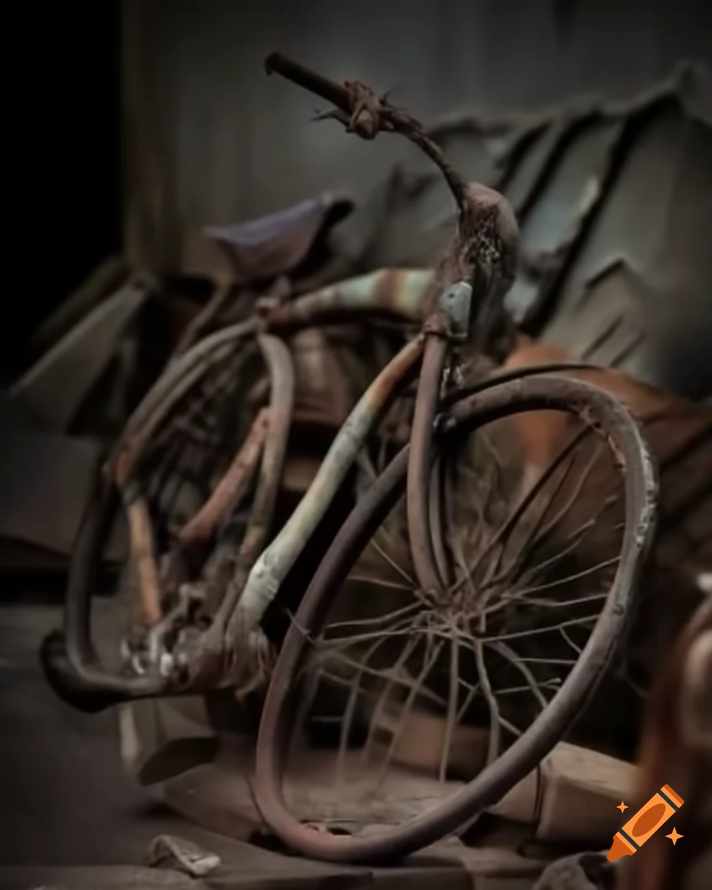 Rusty broken bike in poor condition on Craiyon