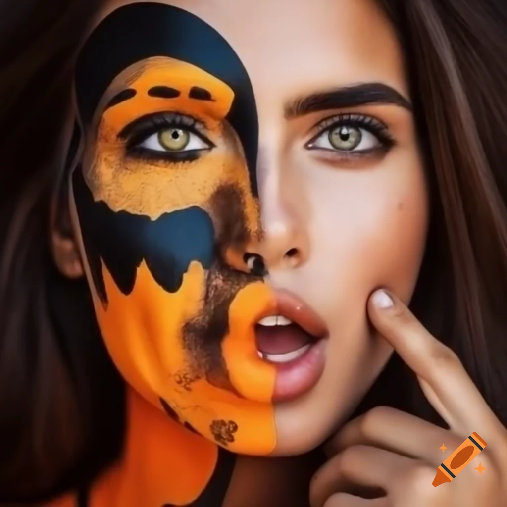 Spanish Arabic woman in orange burka with playful demeanor on Craiyon