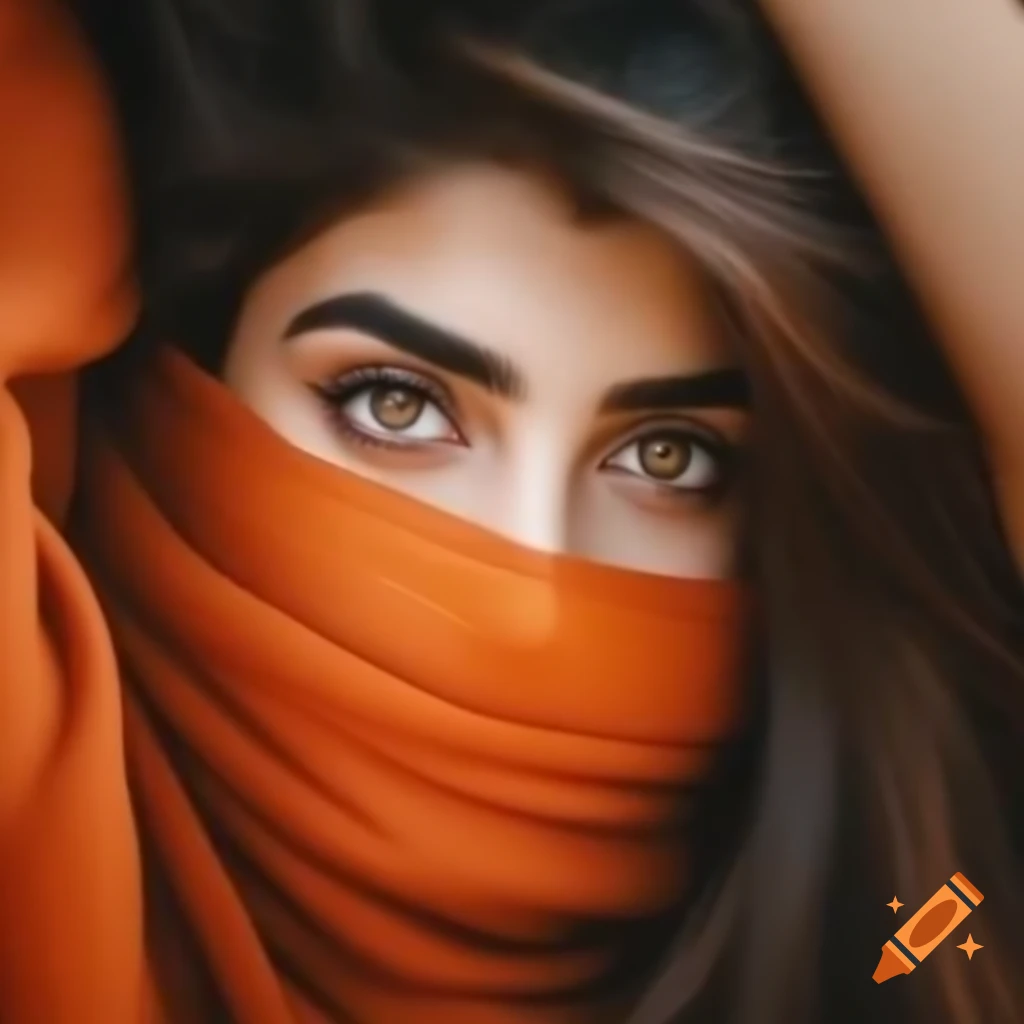 Spanish Arabic woman in orange burka with playful expression on Craiyon