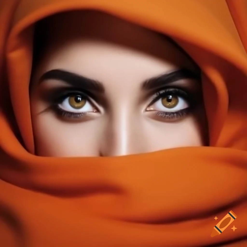 Spanish Arabic woman in orange burka with playful expression on Craiyon