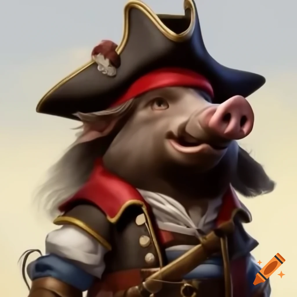 Pirate captain with boar face in tralalero tralala style on Craiyon