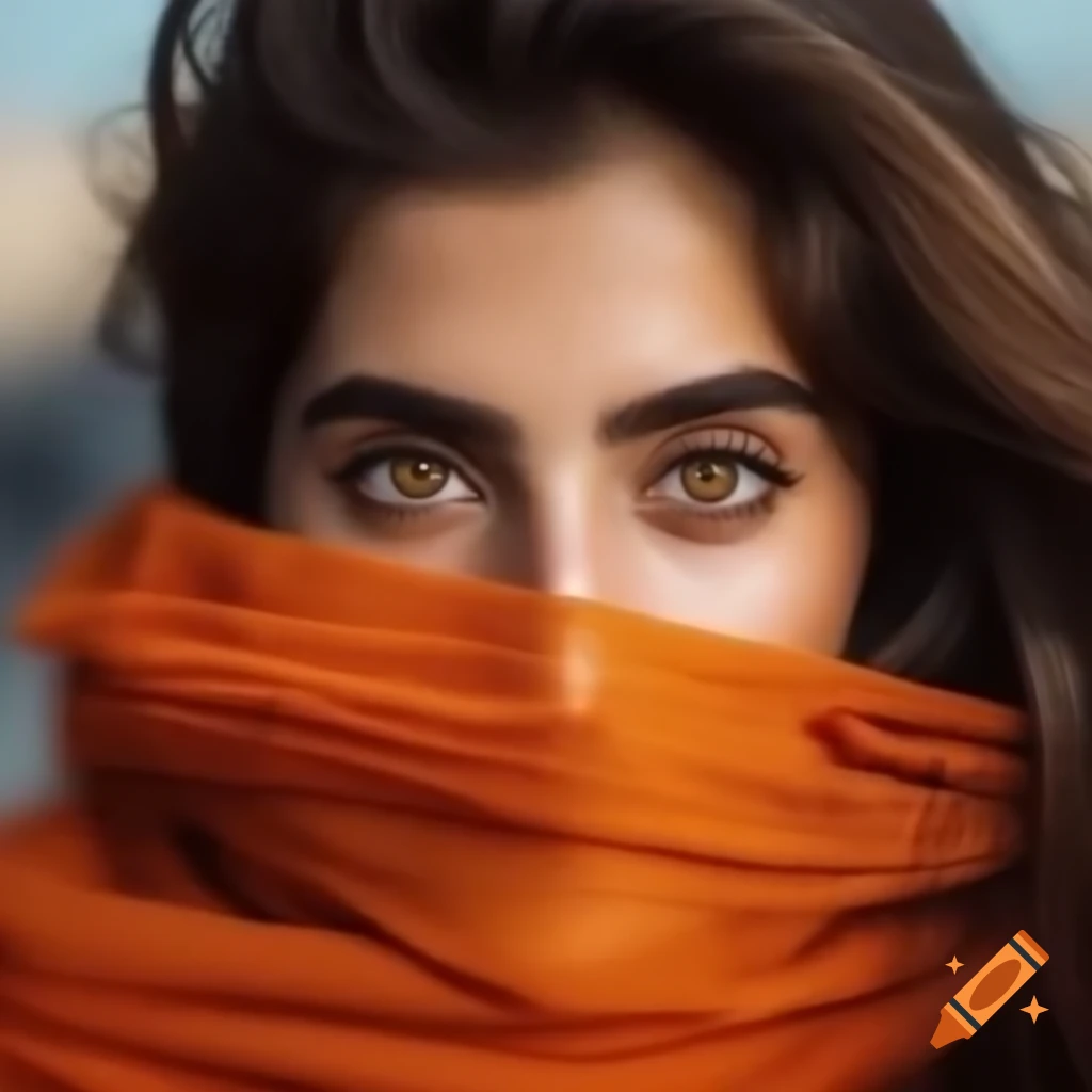 Beautiful Spanish Arabic woman in orange burka with playful expression ...