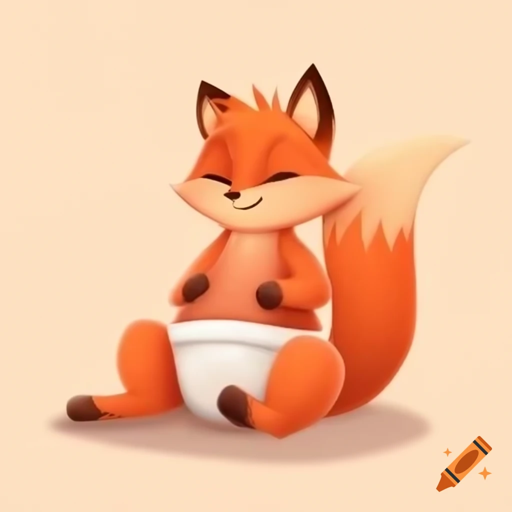 Anthropomorphic baby fox in cartoon style wearing a diaper on Craiyon