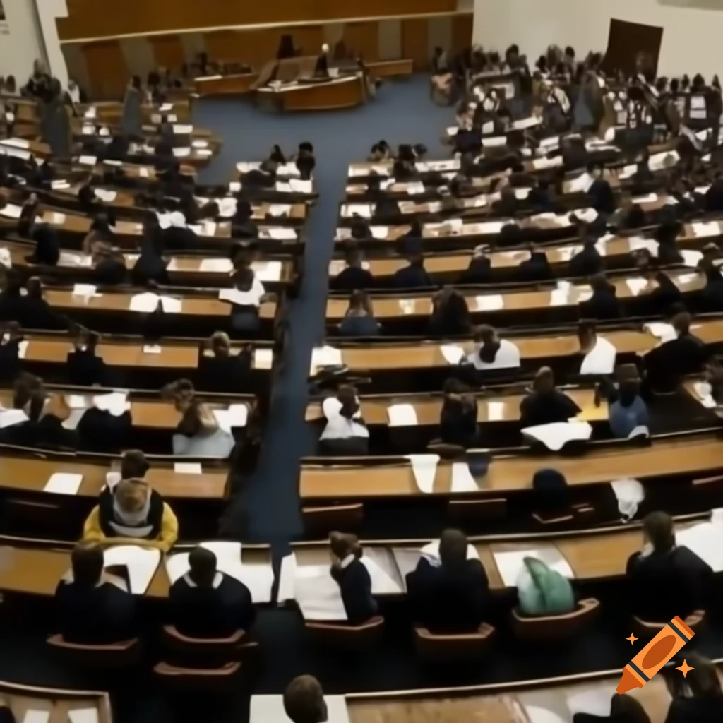 Students studying in examination hall with escalating argument on Craiyon