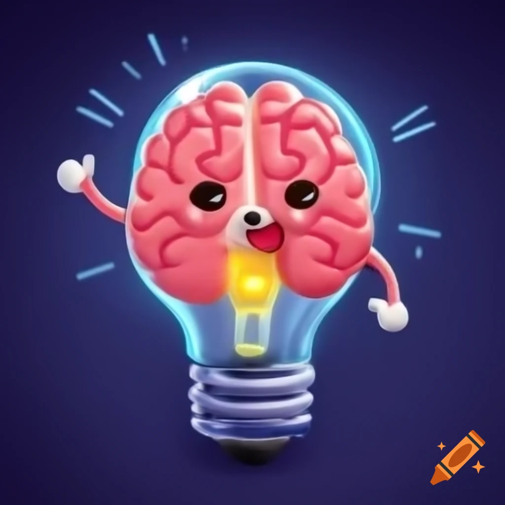 Happy dog brain smiling and pointing at glowing light bulb on Craiyon