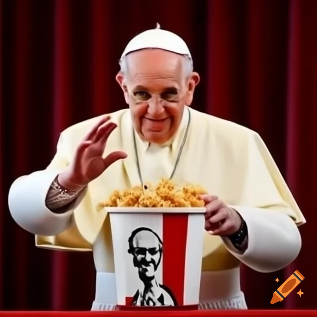 Pope gives blessing to a bucket of fried chicken on Craiyon