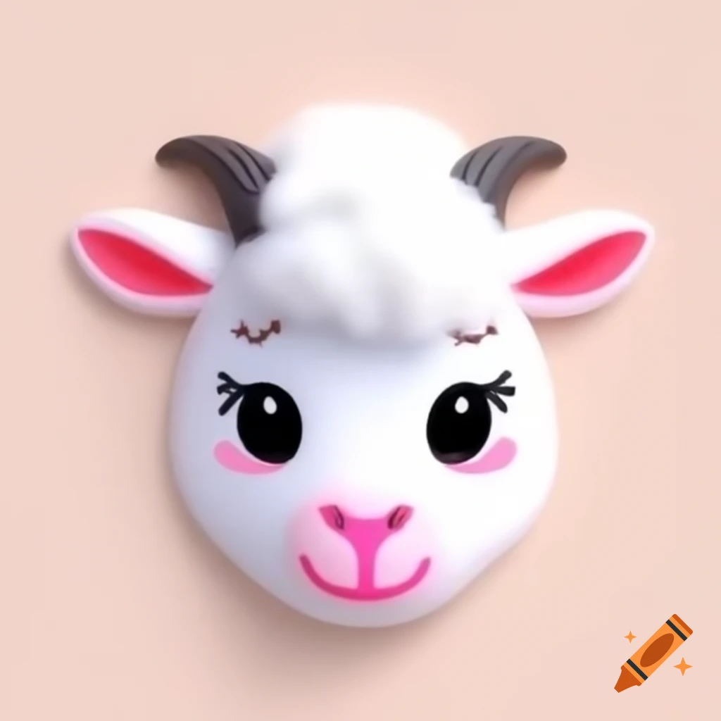 Cute cartoon goat face mask for children with white fur and pink bow on ...