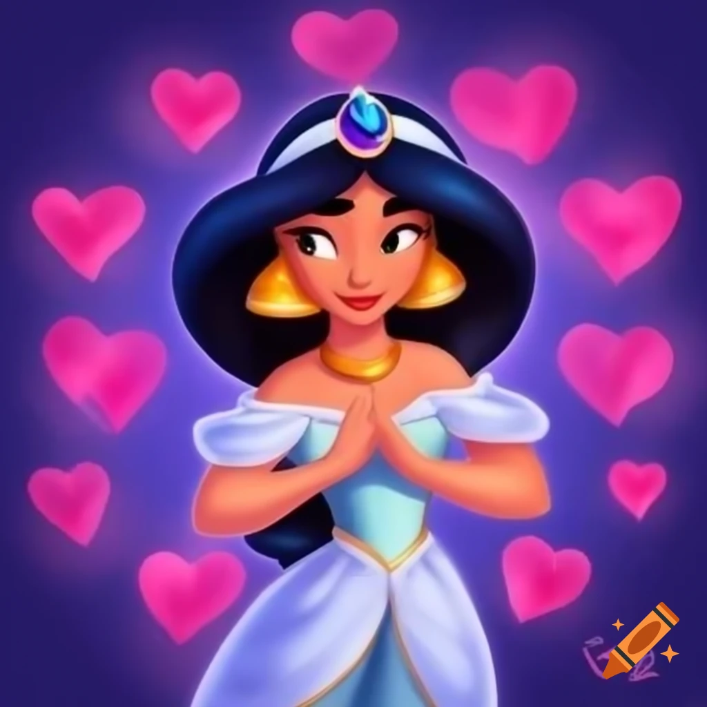 Princess Jasmine surrounded by mini hearts with love energy emanating ...