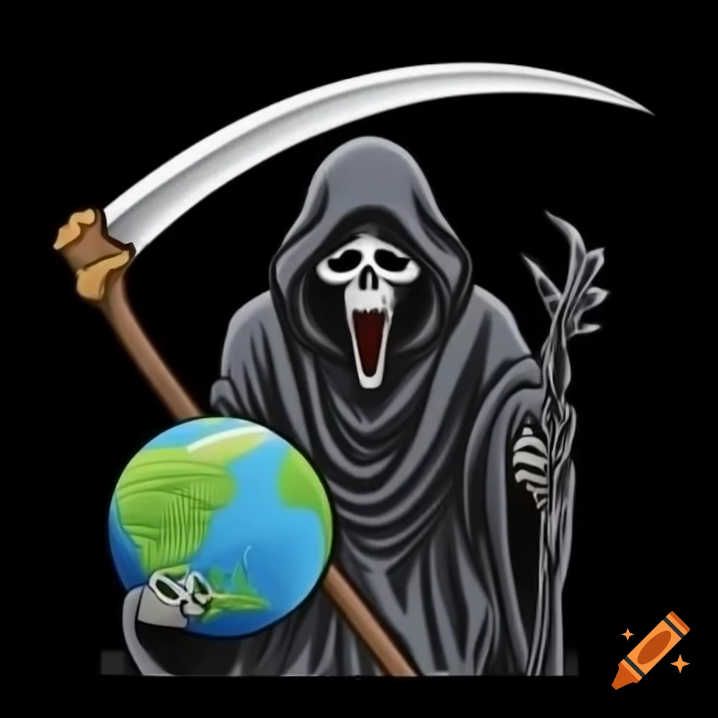 Symbolic 'Momento Mori' design with Grim Reaper and Earth ...