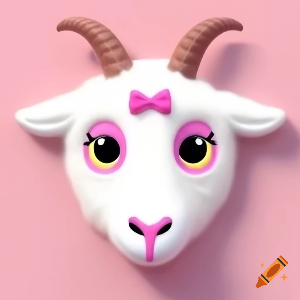 Cute cartoon goat face mask for girls with pink bow and big eyes on Craiyon