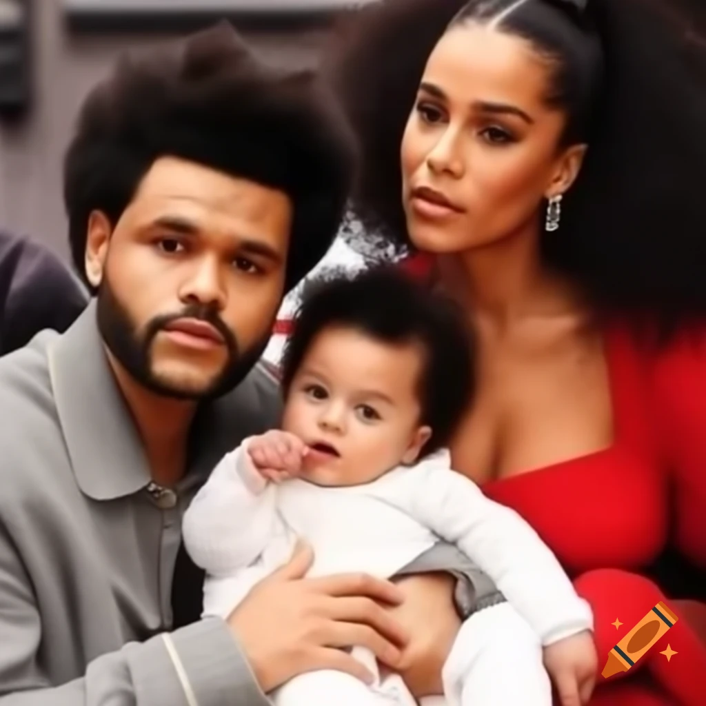 The Weeknd and Anitta with a baby, casual and joyful atmosphere on Craiyon