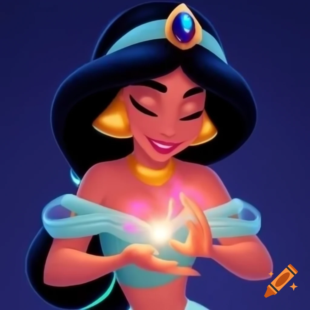 Princess Jasmine surrounded by heart-shaped fireworks with love ...