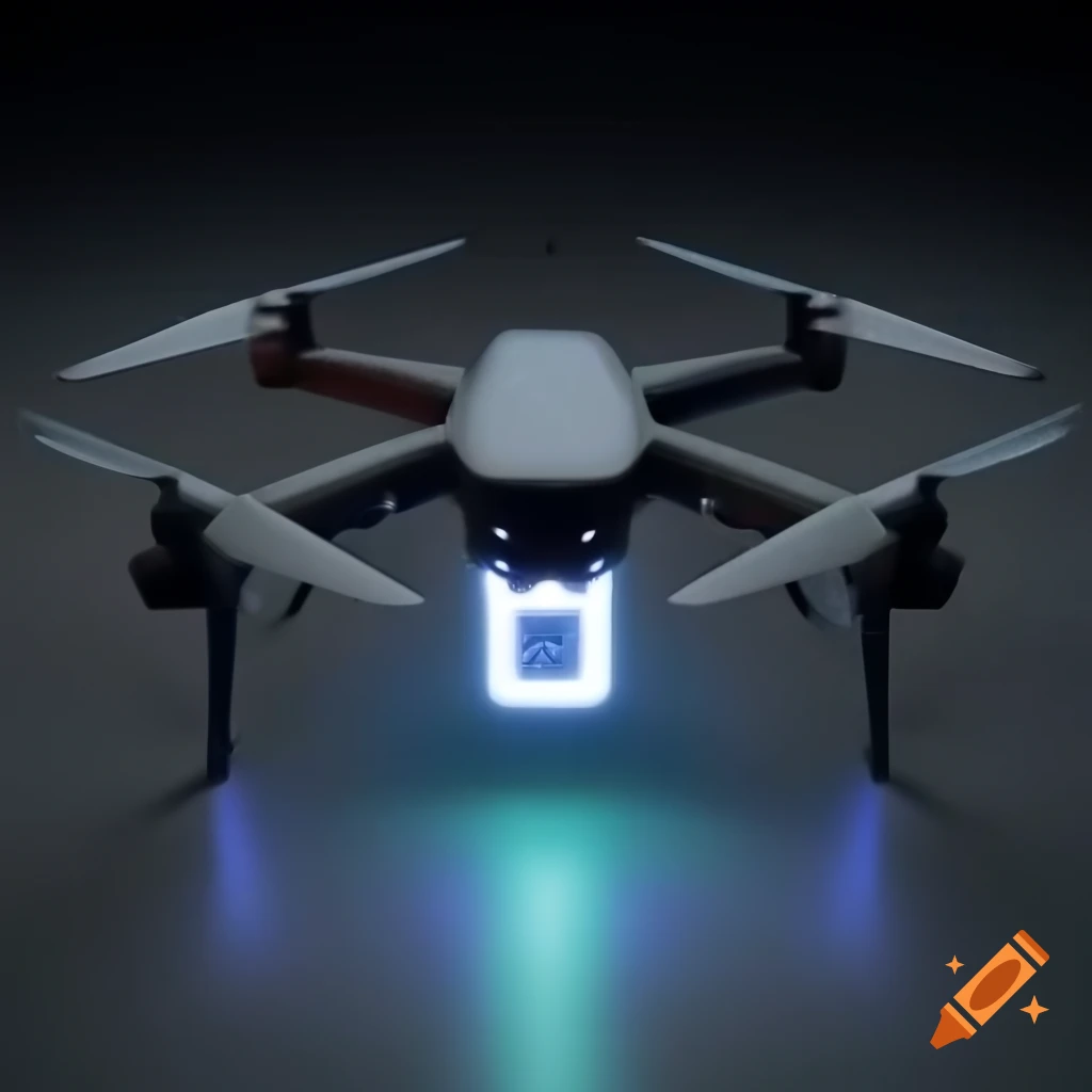 Realistic drone featuring LDR and infrared sensors with illuminated LED ...