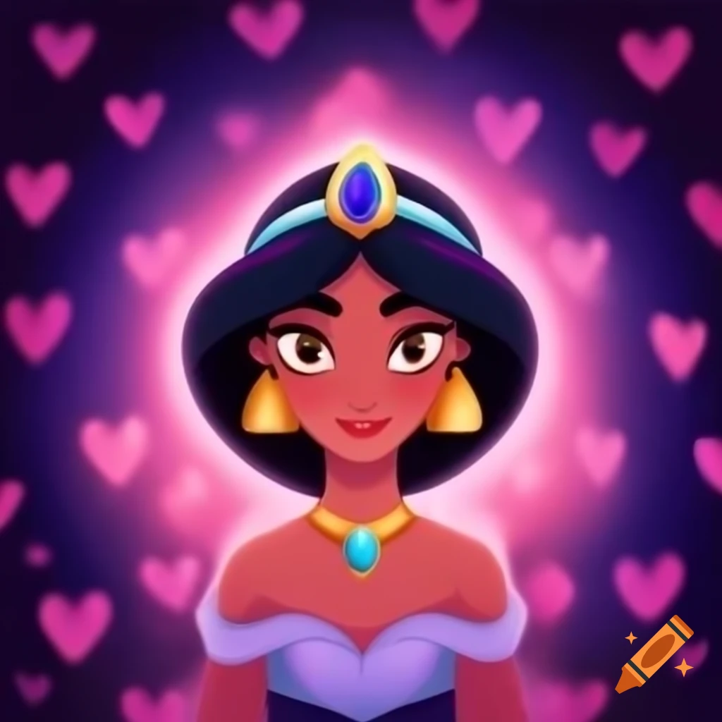 Princess Jasmine surrounded by mini hearts with love energy emanating ...