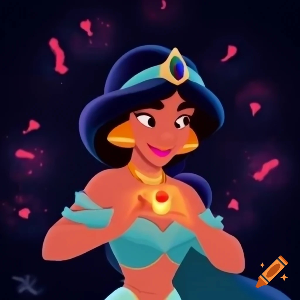 Princess Jasmine surrounded by heart fireworks and forcefield, love ...