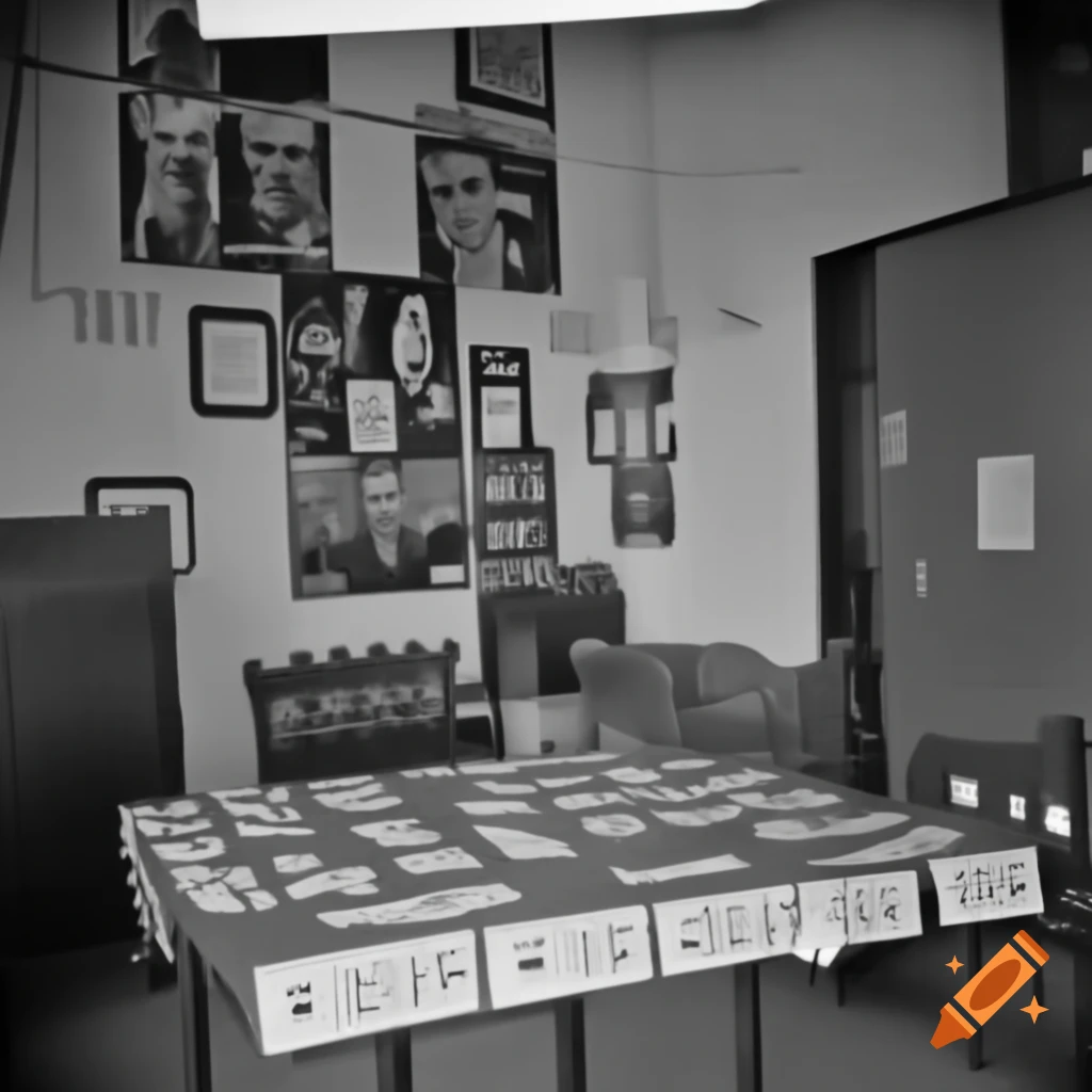 Wartime mail zone with letters on strings, photographs, and decor on ...