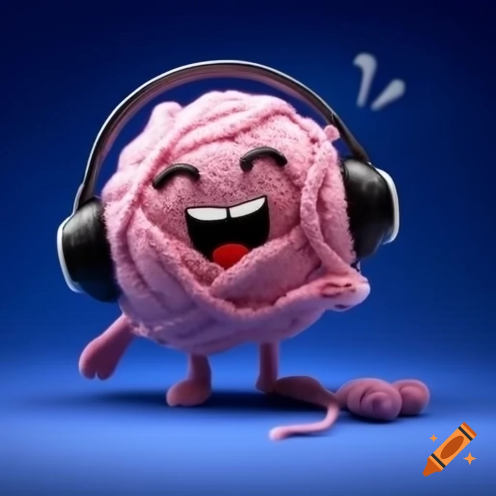 Happy yarn mascot for mental health clinic with brain-shaped overlap on ...