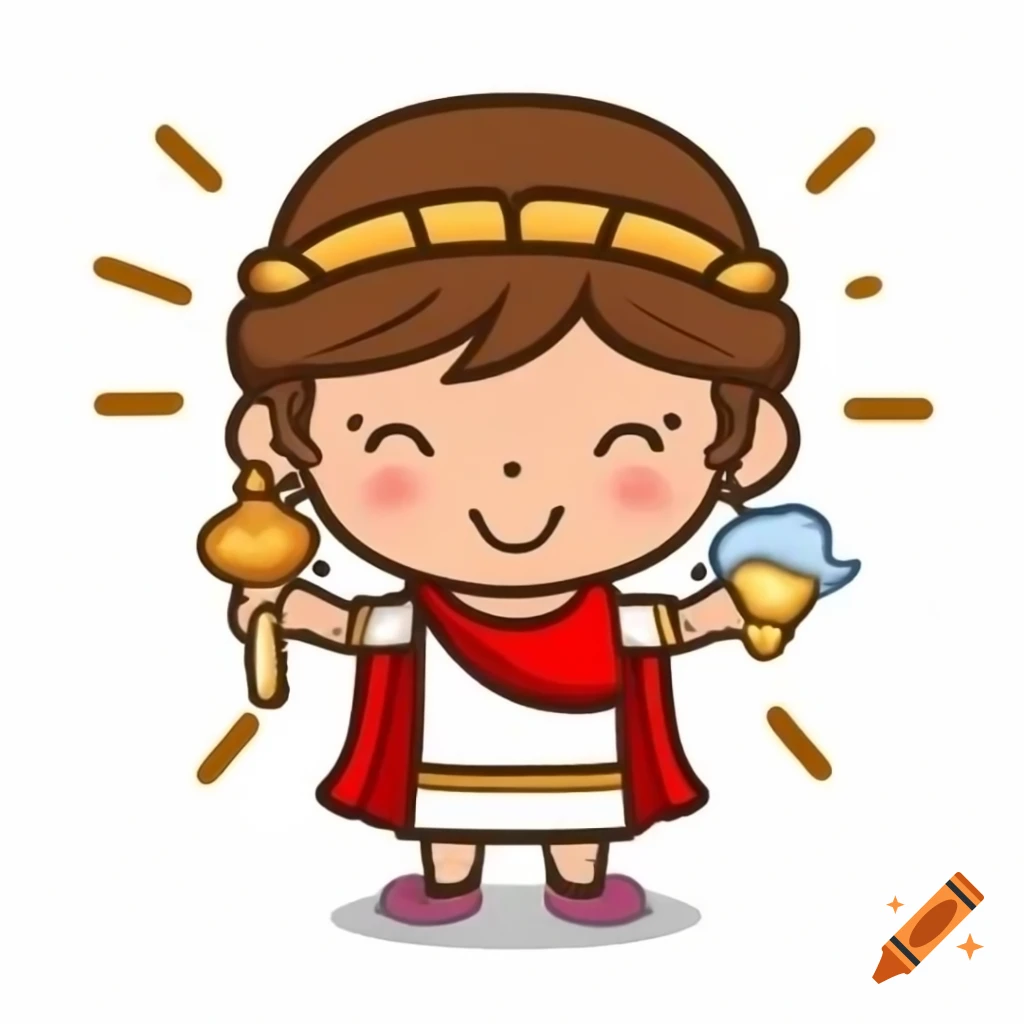 Cartoon of ancient Roman woman radiating joy on white background on Craiyon