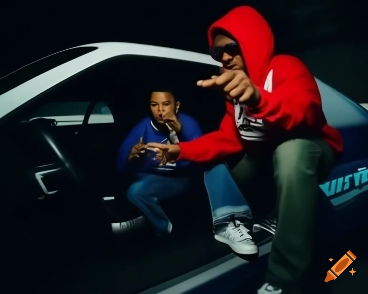 Rapper in expensive fashion explaining gas filling to policeman on Craiyon