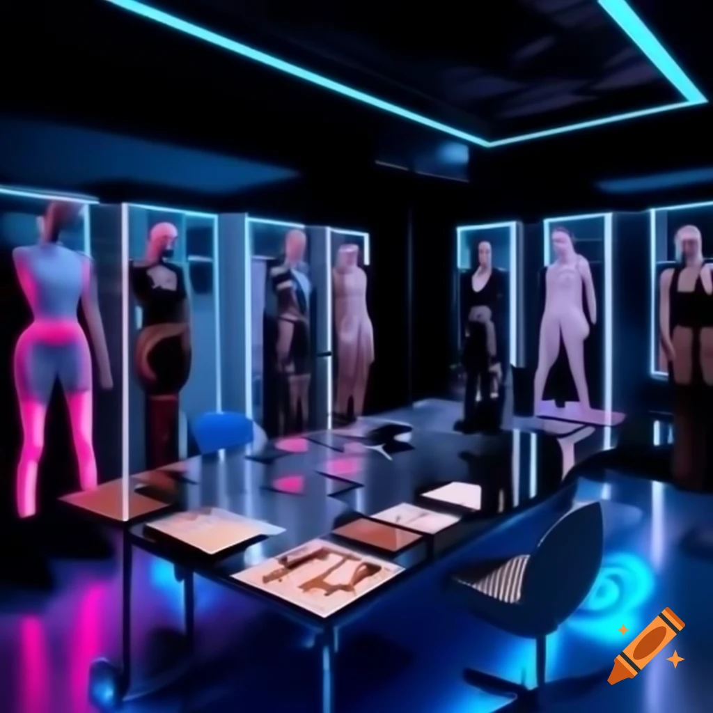 Futuristic fashion studio with latex design and neon lighting on Craiyon