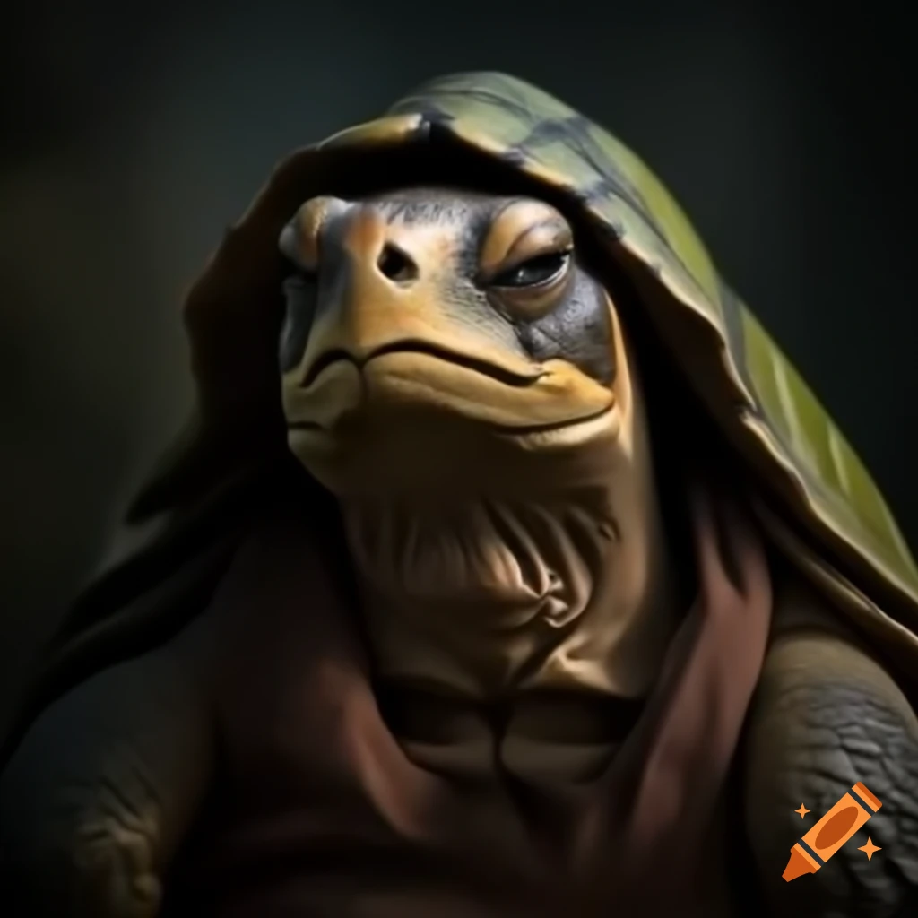 Elderly turtle wearing a long cloak, looking fierce on Craiyon