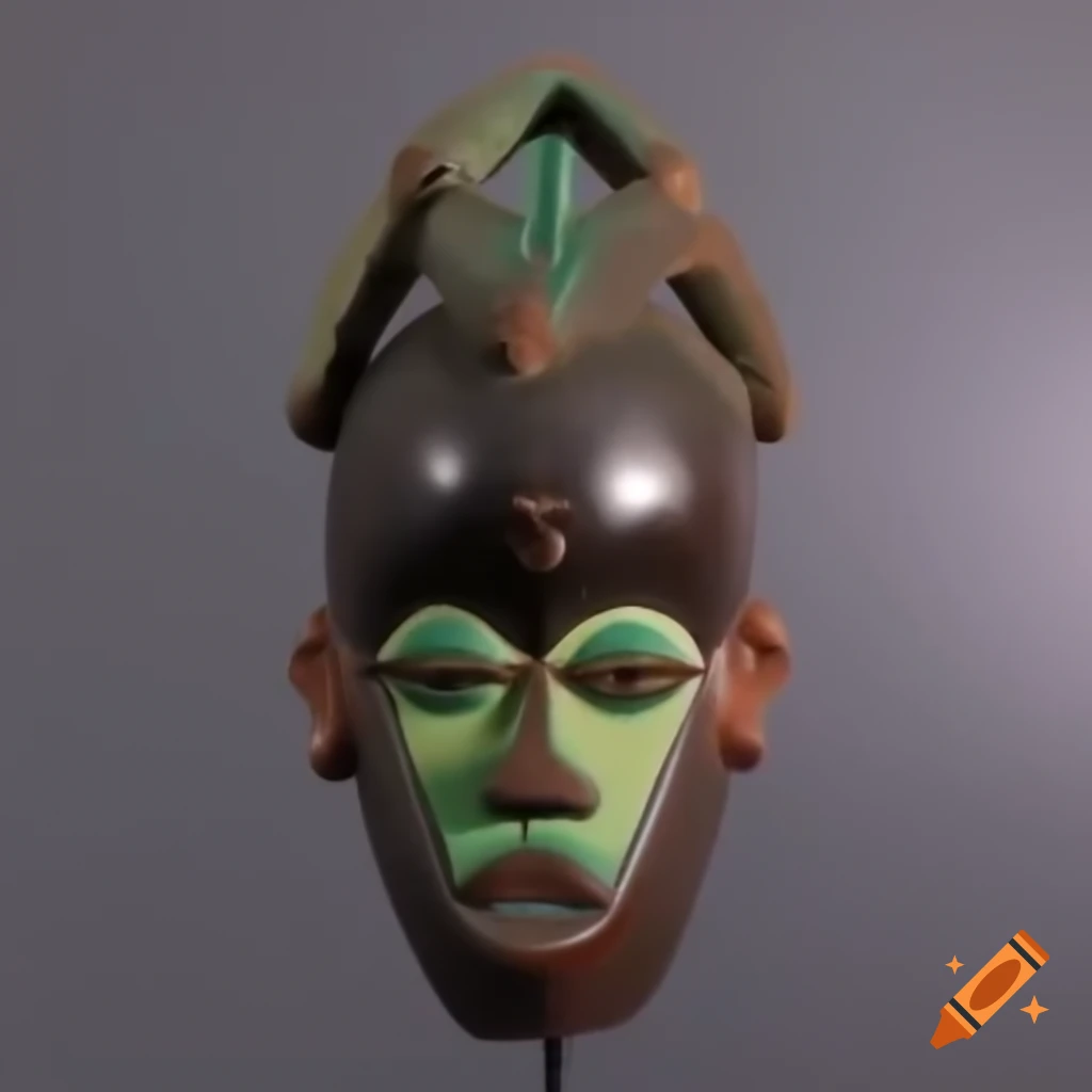 Cubist African mask statue featuring geometric shapes and vibrant ...