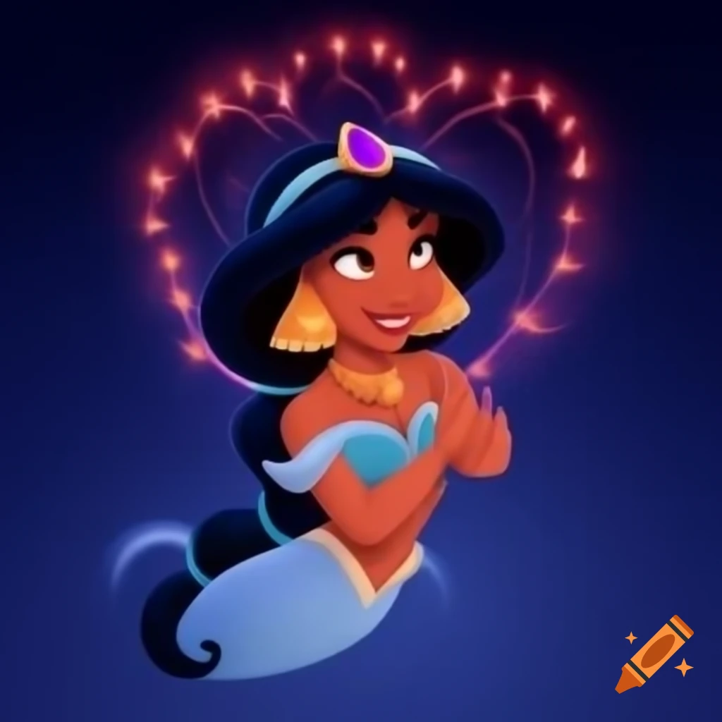 Princess Jasmine surrounded by heart fireworks and forcefield, love ...