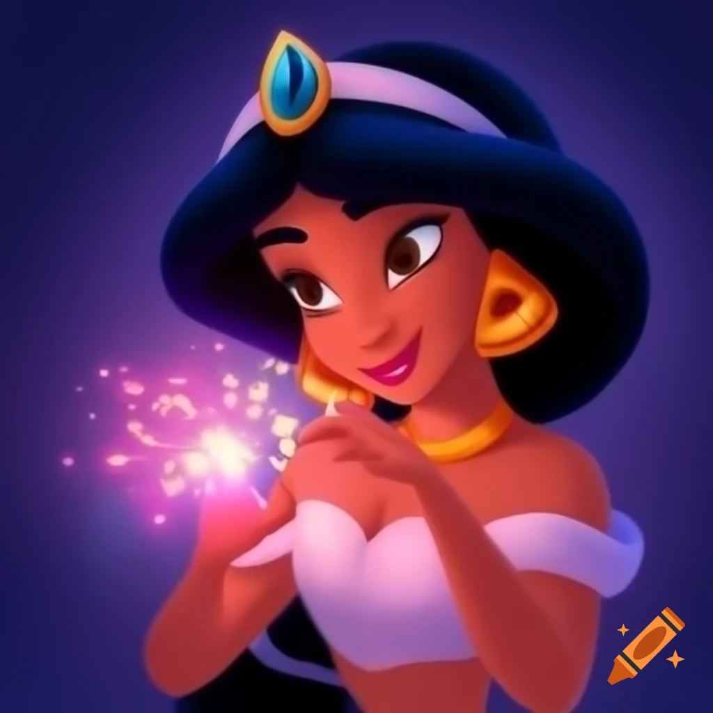 Princess Jasmine surrounded by heart-shaped fireworks with love ...