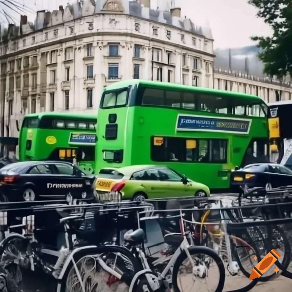 Greener transport in London with cars and bicycles near a London ...