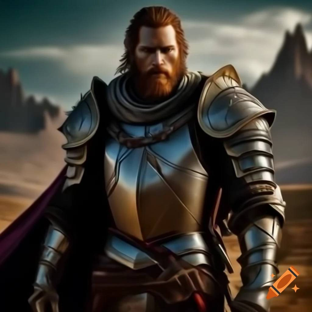 Heroic knight in intricate armor in a fantasy world on Craiyon