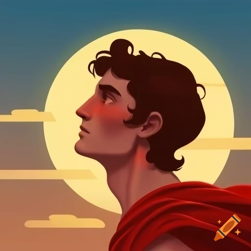Side profile illustration of Apollo, Greek god of the sun, gazing into ...