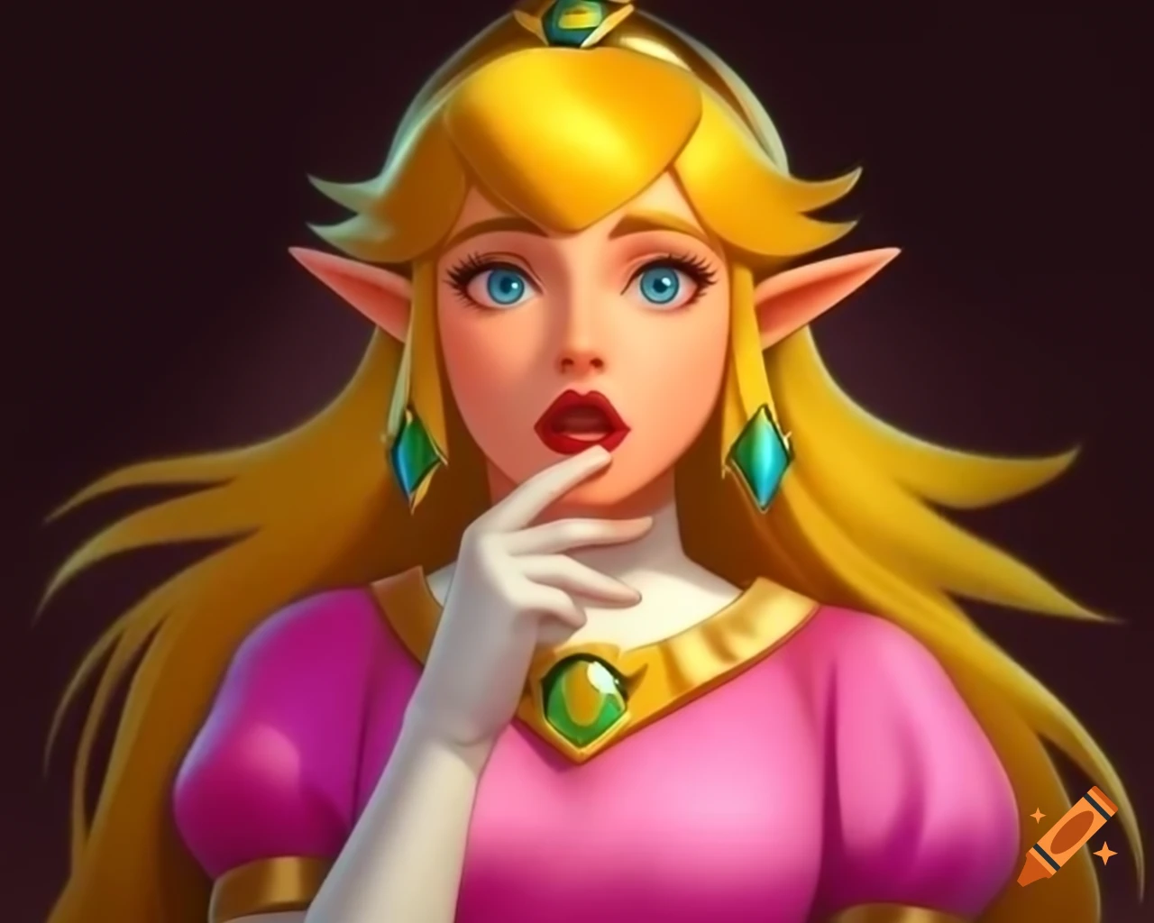 Full body shot of Link from Legend of Zelda with vivid pink lipstick ...