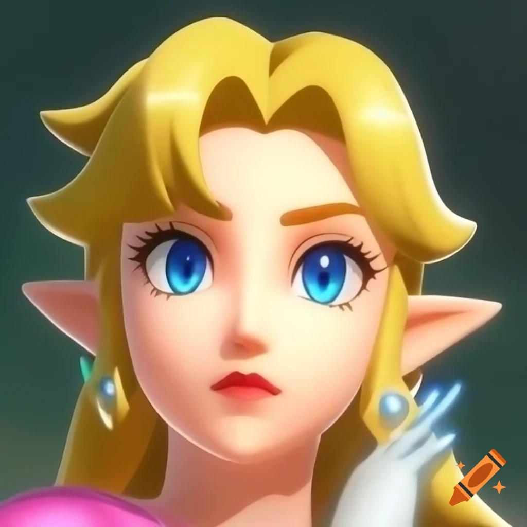 Close-up of Link from The Legend of Zelda with vivid lipstick and gold ...