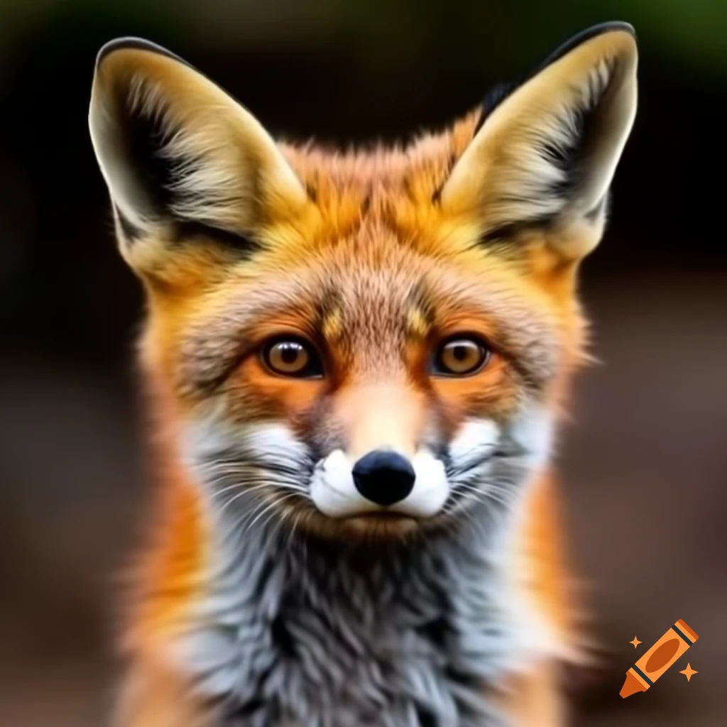 Realistic fox head portrait facing forward, showcasing majesty on Craiyon