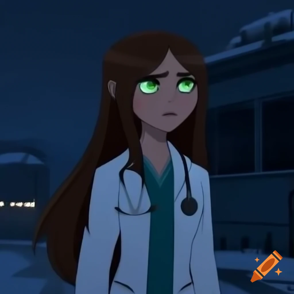 Young female doctor in snowy landscape during zombie apocalypse on Craiyon