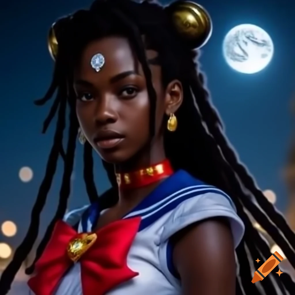 Black woman with dreadlocks cosplaying as Sailor Moon in a daylight ...
