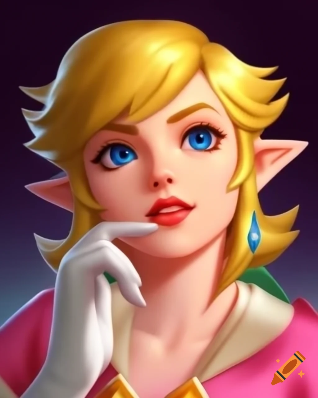 Link from The Legend of Zelda with vivid lipstick and gold crown ...
