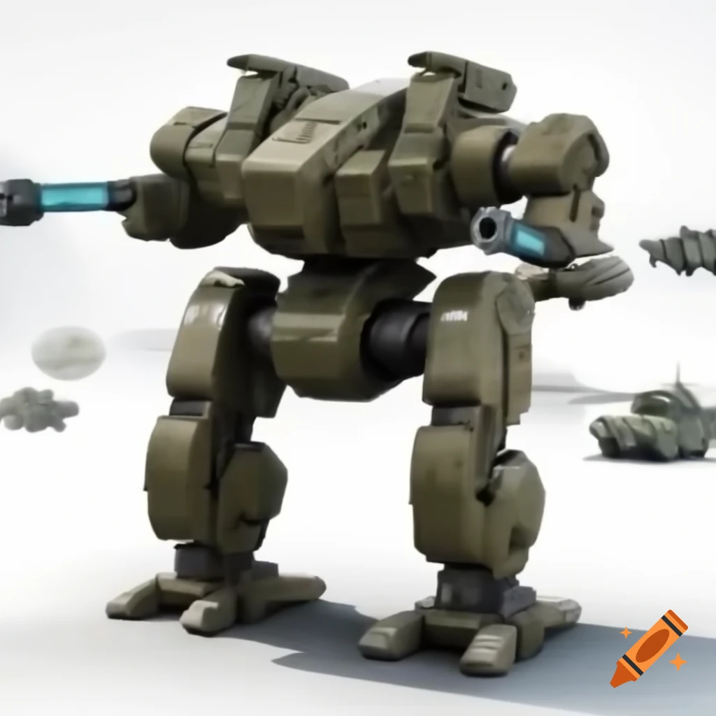 Heavily armored bipedal battle mech with angular military-inspired ...