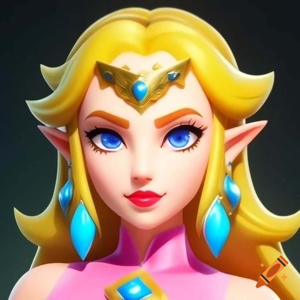 Close-up of Link from The Legend of Zelda with vivid lipstick and gold ...