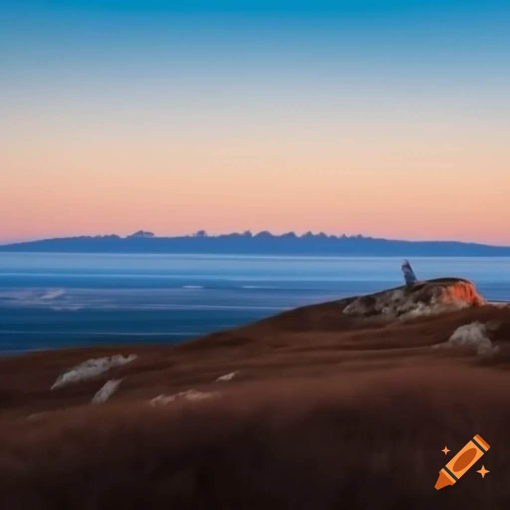Expansive moorland leading to snow-capped peaks at sunset on Craiyon