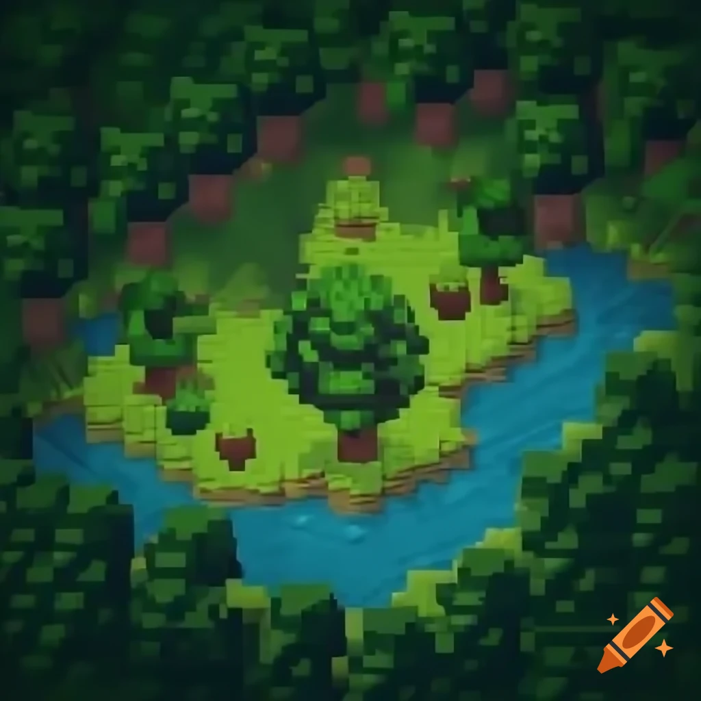 2D pixel art of trees near river in RPG Maker tileset on Craiyon