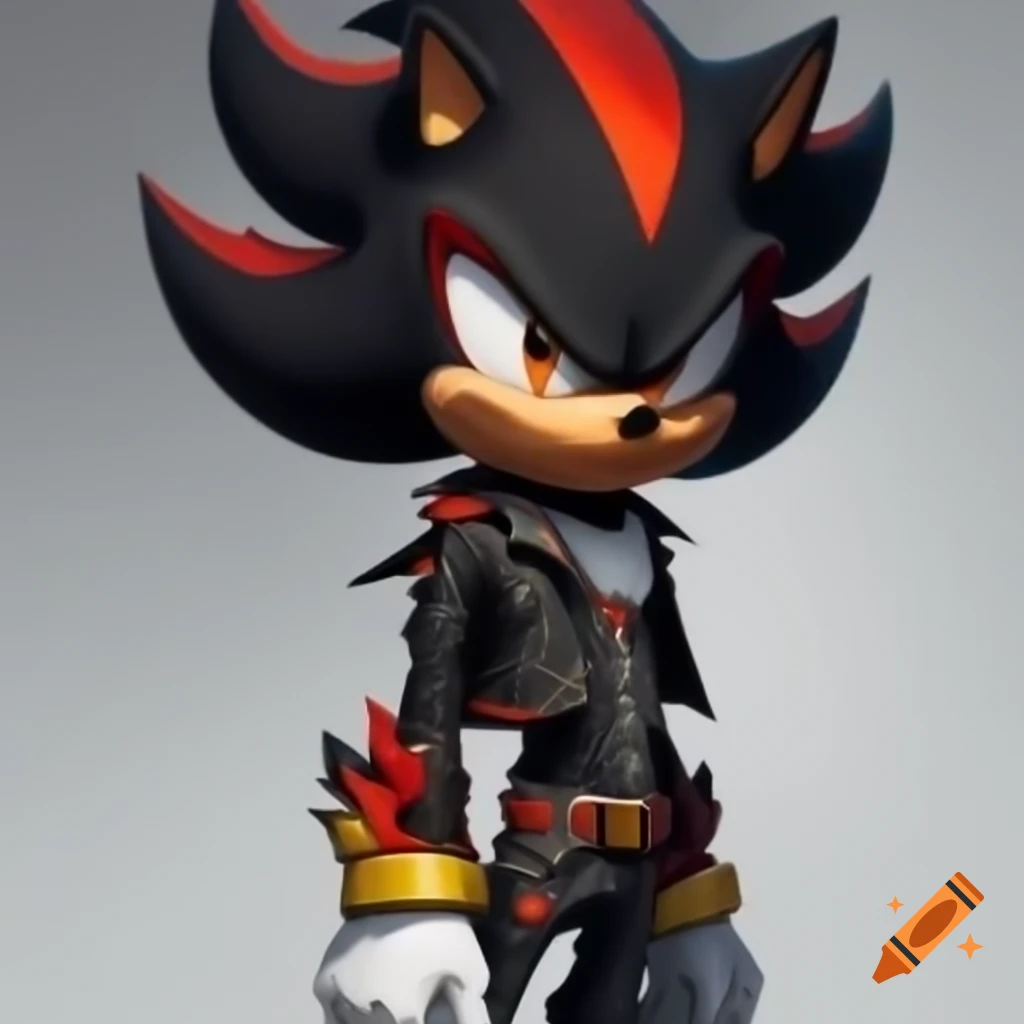 Shadow the Hedgehog character in denim jacket and black jeans with a ...