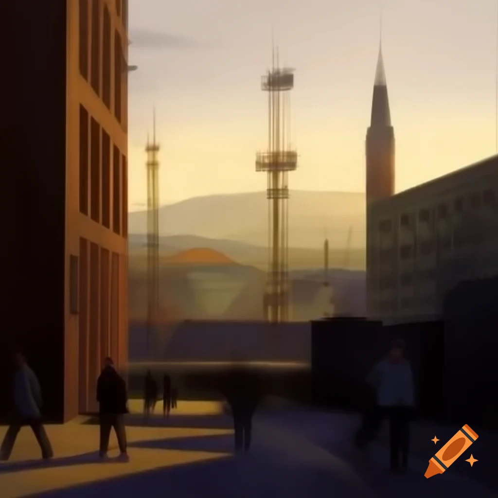 Cinematic urban renaissance painting of industrial Munich skyline at ...