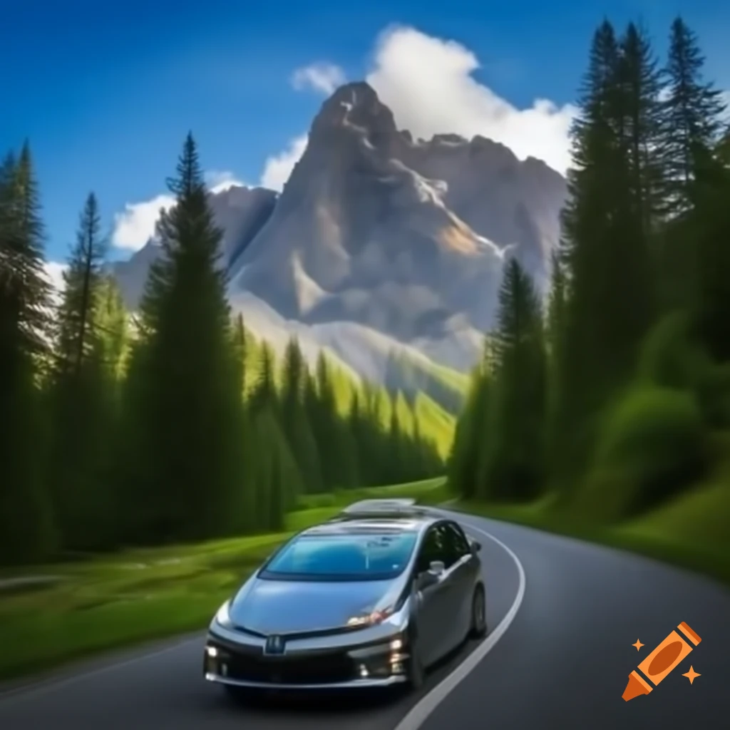 Toyota Prius from driver's perspective on mountainous forest road on ...