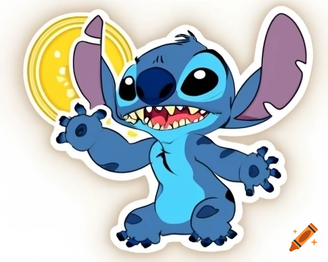 Stitch character holding sun and moon in front of his chest with a ...